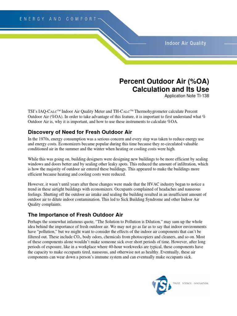 Percent Outdoor Air (%OA) Calculation and Its Use | PDF | Hvac ...
