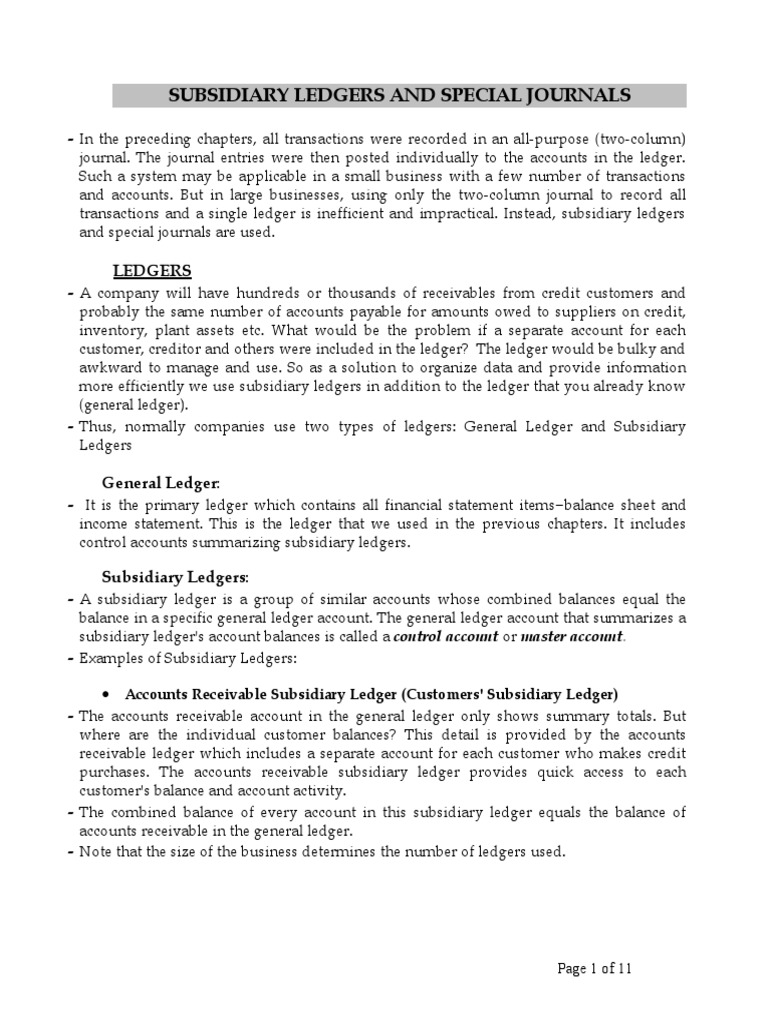 Subsidiary Ledgers and Special Ledgers Under Revision | PDF | Debits ...