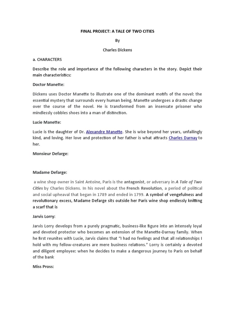 Doctor Manette:: Final Project: A Tale of Two Cities | PDF | A Tale Of ...