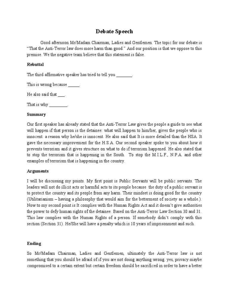 Rebuttal Structure for Debate Speech | PDF | Rights | Reason