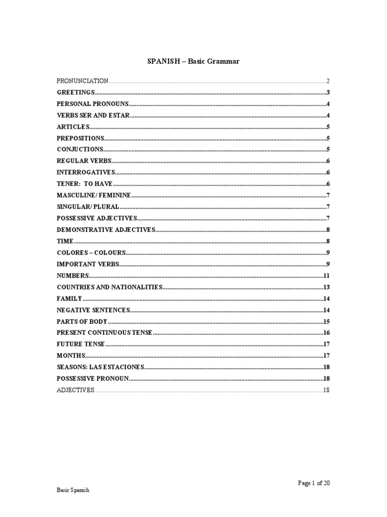 SPANISH - Basic Grammar | PDF | Grammatical Gender | Plural