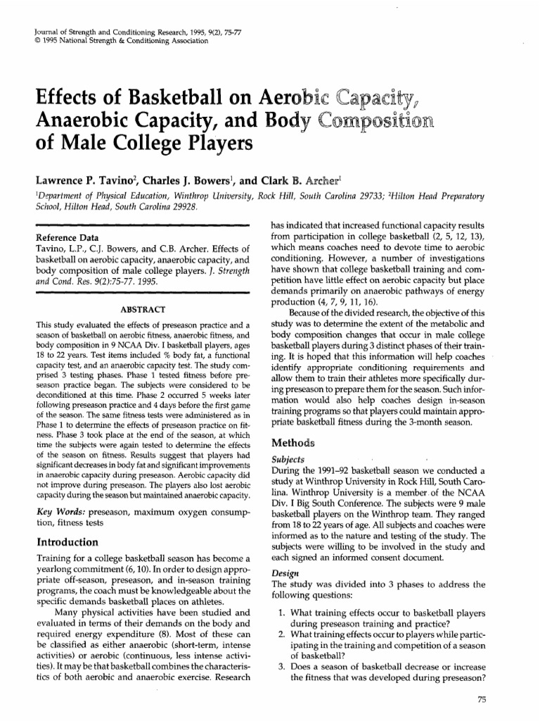 Effects of Basketball On Aerobic Capacity Anaerobic Capacity and Body ...