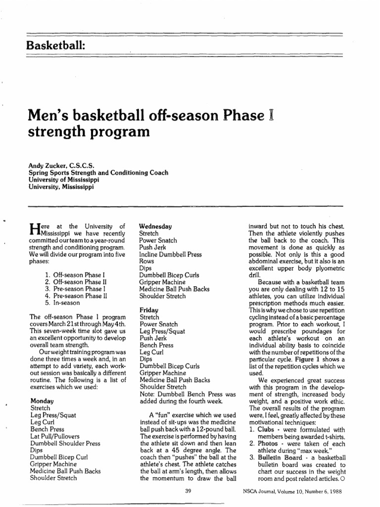 Mens Off Season Basketball Strength Program Part I | PDF