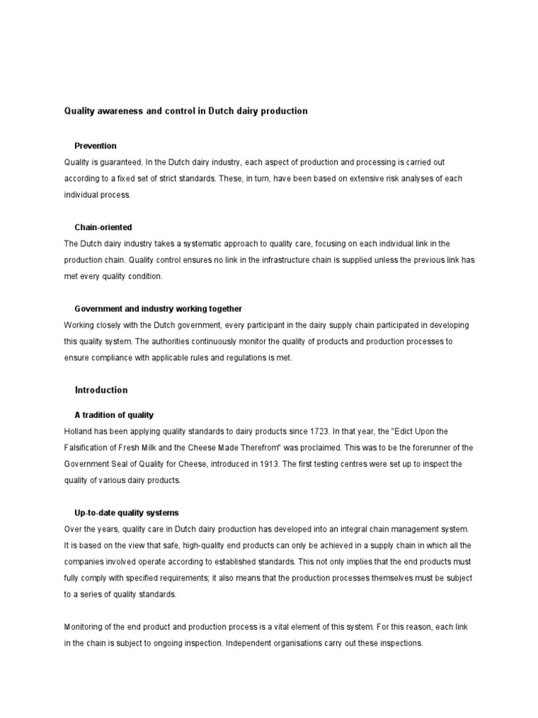 Quality Awareness in Dairy | PDF | Dairy | Milk