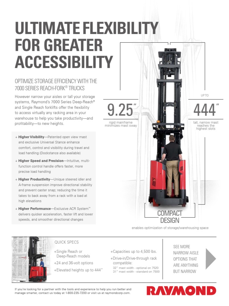 Raymond 7520 Narrow Mast Reach Sell Sheet | PDF | Warehouse | Forklift