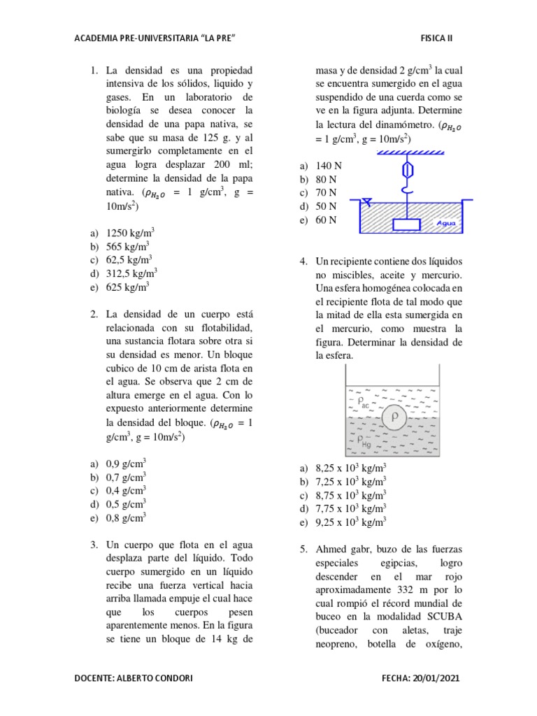 Hidrostatica II | PDF | Celsius | Buceo bajo el agua