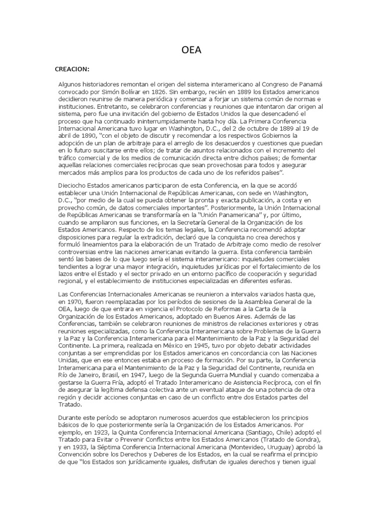 Historia de la OEA y su Evolución | PDF | Américas | Relaciones ...