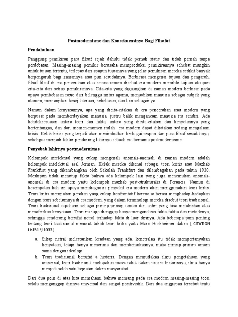 Postmodernisme dan Konsekuensinya bagi Filsafat: Kritik terhadap ...