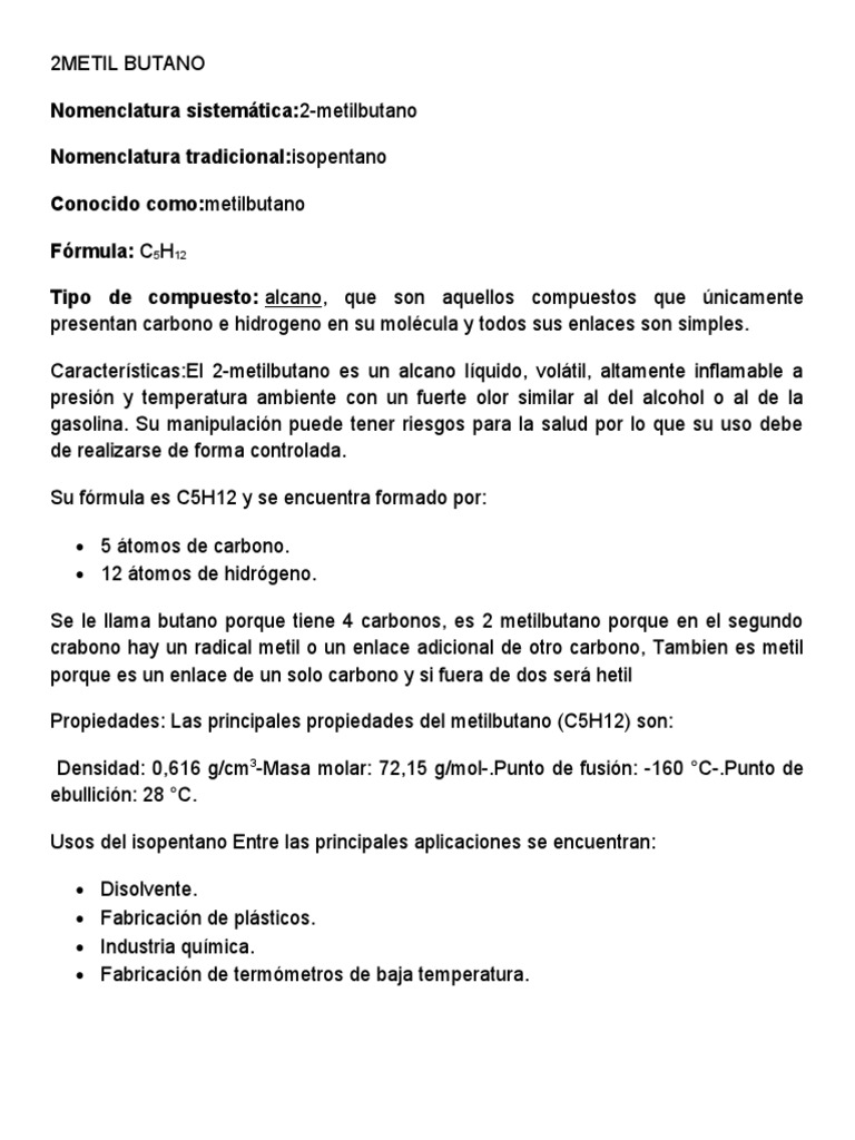 Estructura y usos del 2-metilbutano | PDF | Ciencia y matemáticas