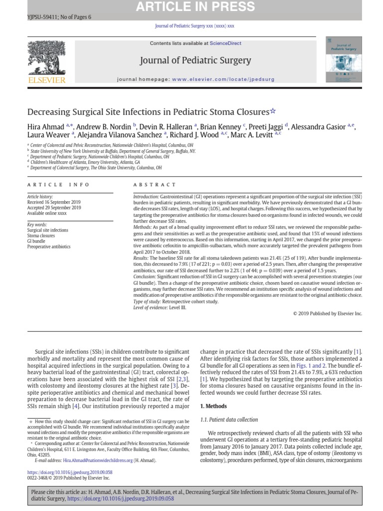 BA III - Decreasing Surgical Site Infections in Pediatric Stoma ...
