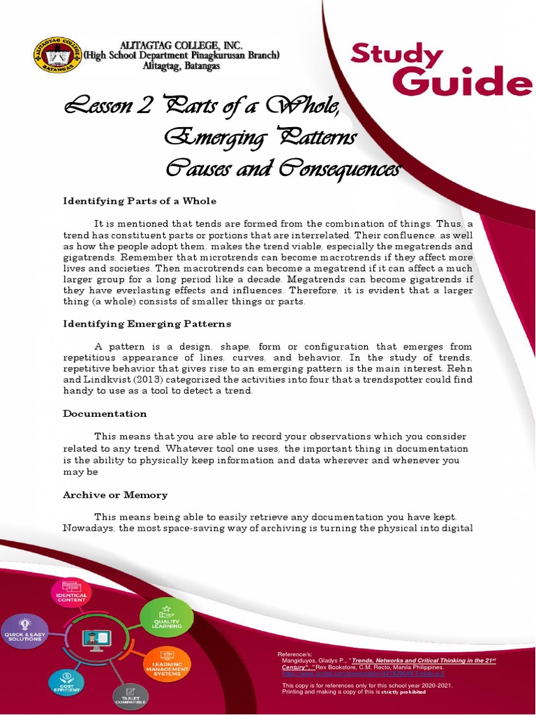 Lesson 2 Parts of A Whole, Emerging Patterns Causes and Consequences ...