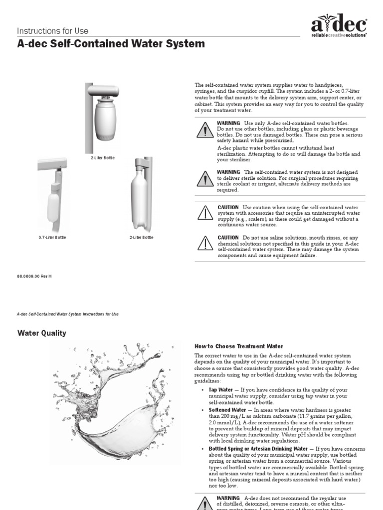 A-Dec Self-Contained Water System: Instructions For Use | PDF ...