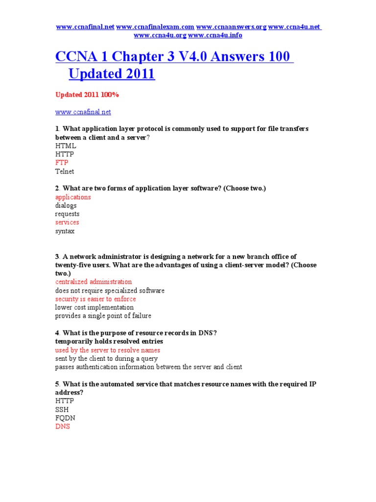 CCNA 1 Chapter 3 V4.0 Answers 100 Updated 2011 | PDF