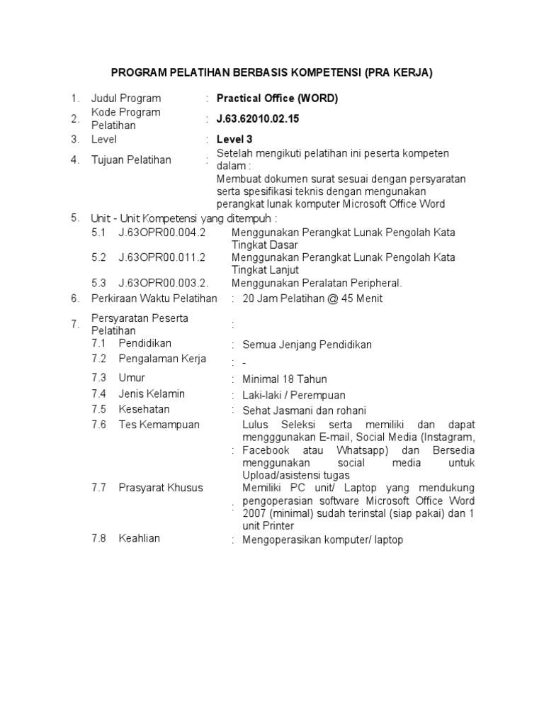 Program Pelatihan Berbasis Kompetensi | PDF