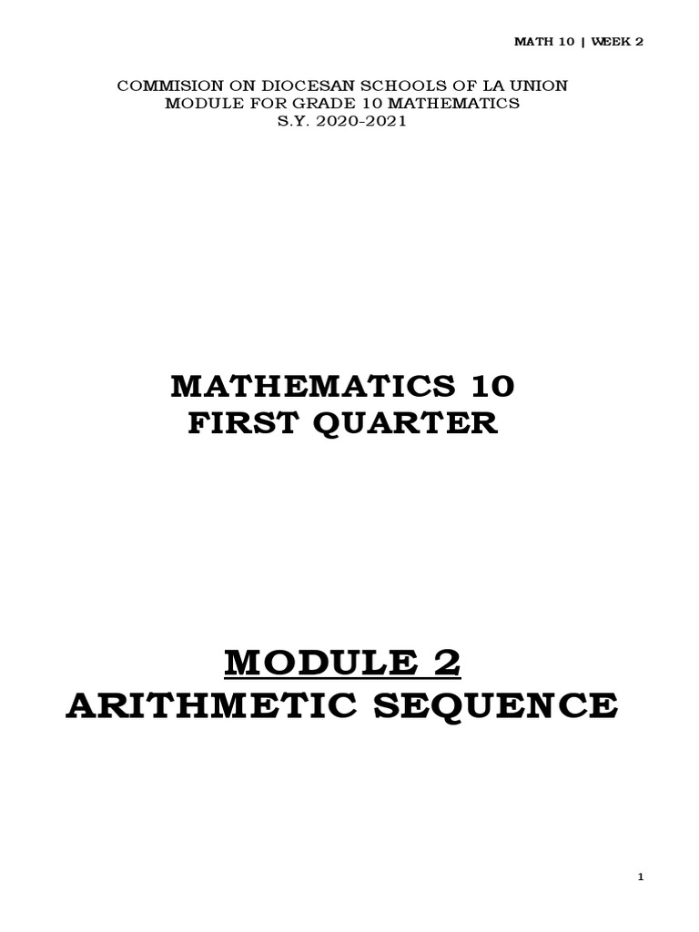 Arithmetic Sequence: Mathematics 10 First Quarter | PDF | Mathematics ...