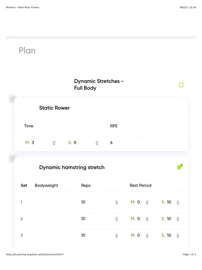 Dynamic Stretches - Full Body: Time RPE | PDF | Physical Exercise ...