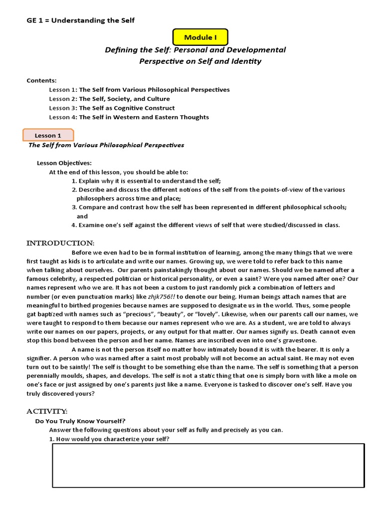 Module GE - Final | PDF | Philosophy Of Self | Empiricism