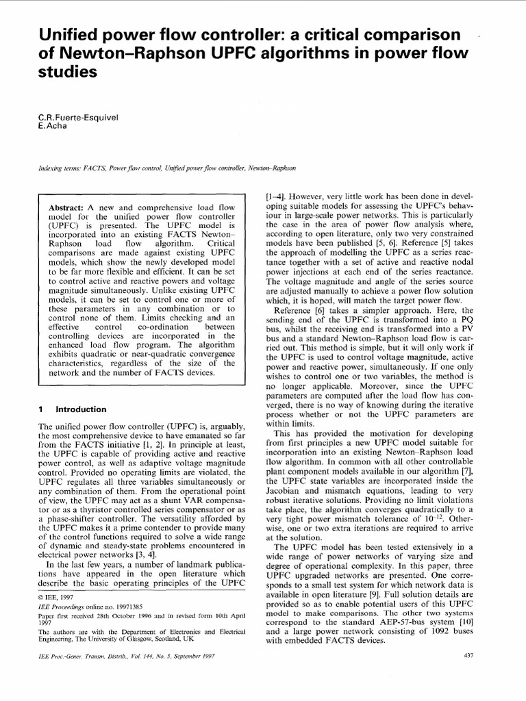 Unified Power Flow Controller: A Critical Comparison, of Newton-Raphson ...