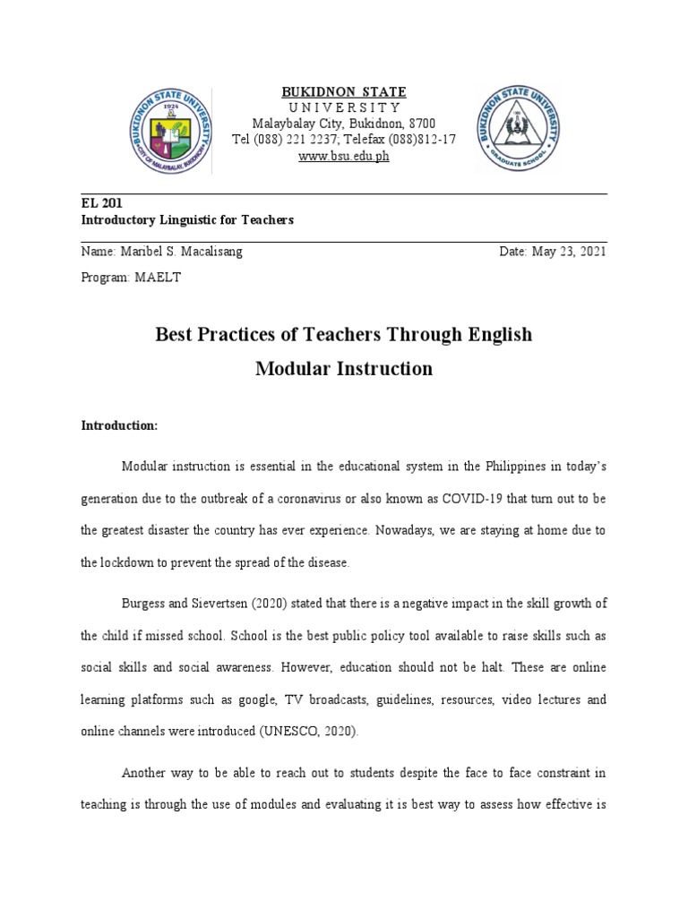 Best Practices of Teachers Through English Modular Instruction | PDF ...