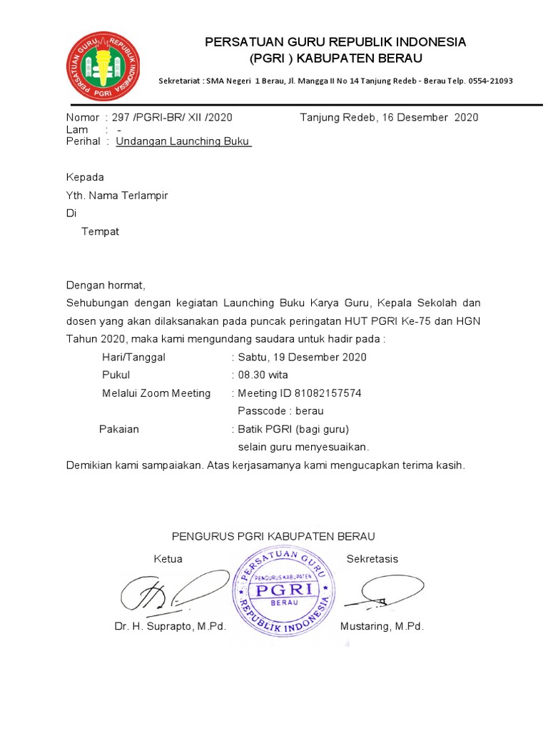 Undangan Launching Buku PGRI Berau | PDF