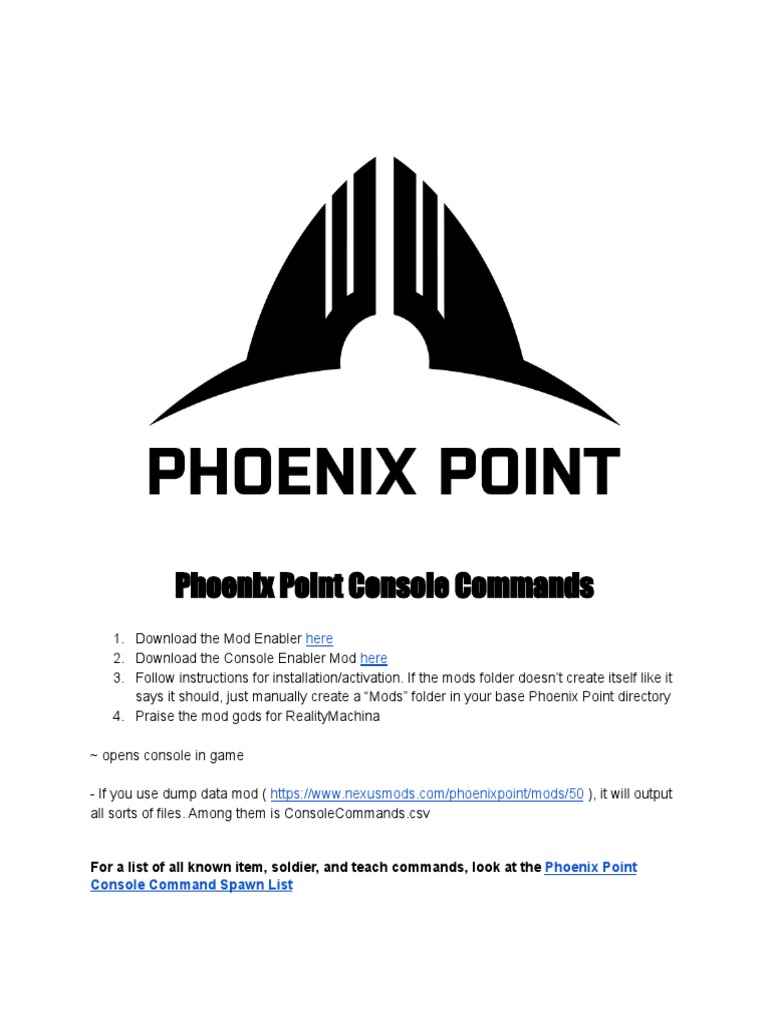 Phoenix Point Console Commands | PDF | Computers