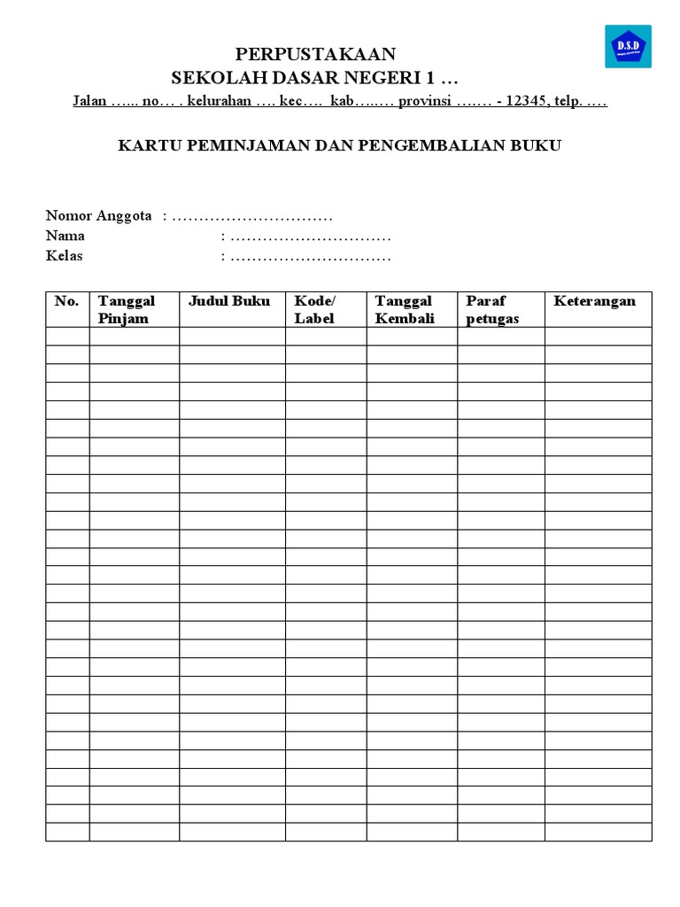 Contoh Kartu Peminjaman Dan Pengembalian Buku Perpustakaan | PDF