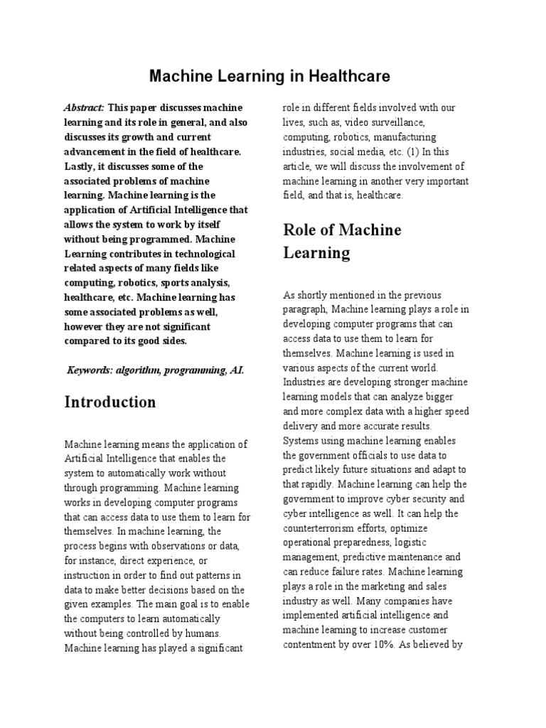 Machine Learning in Healthcare | PDF | Machine Learning | Artificial ...