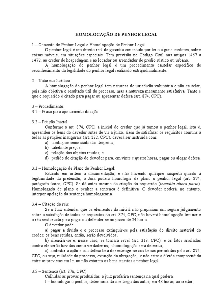 Homologação de Penhor Legal: Procedimentos | PDF | Sentença (jurídico ...