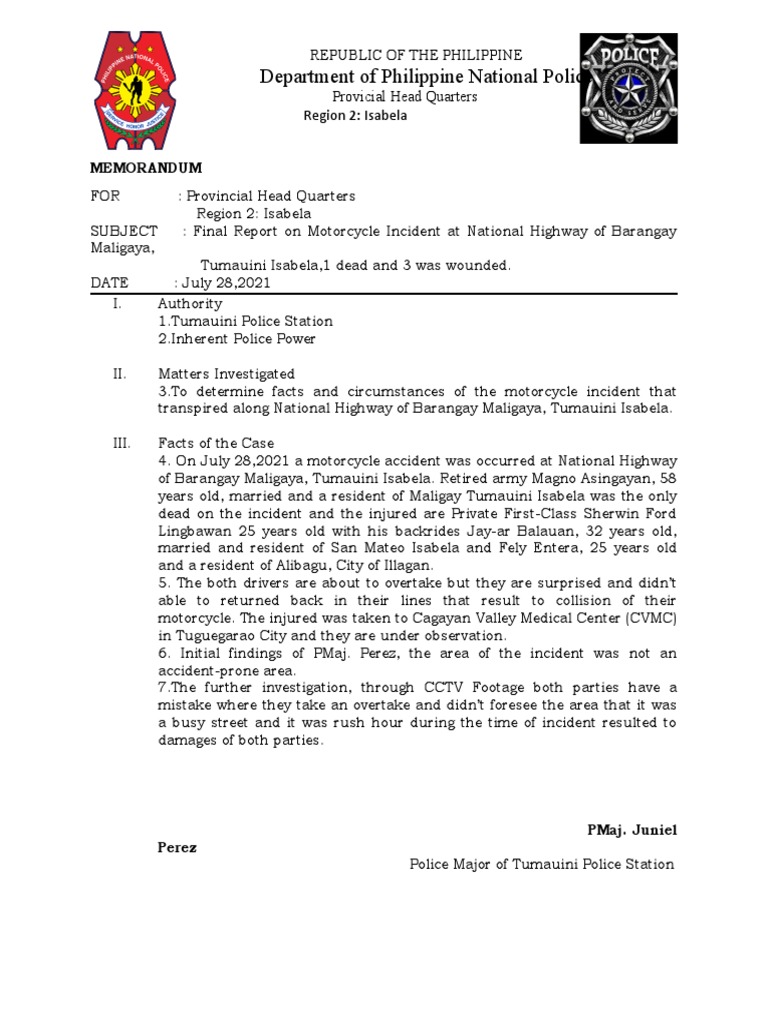 Tumauini Motorcycle Incident Report | PDF | Police | Violence