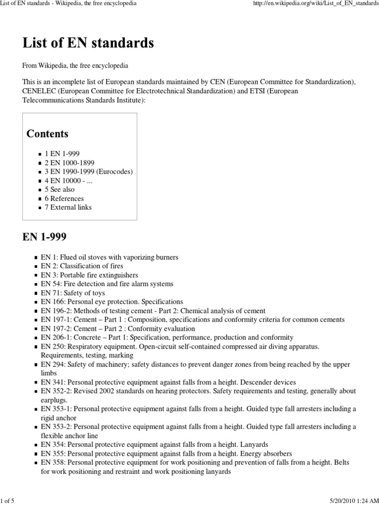 List of EN Standards - Wiki.. | PDF | Personal Protective Equipment ...