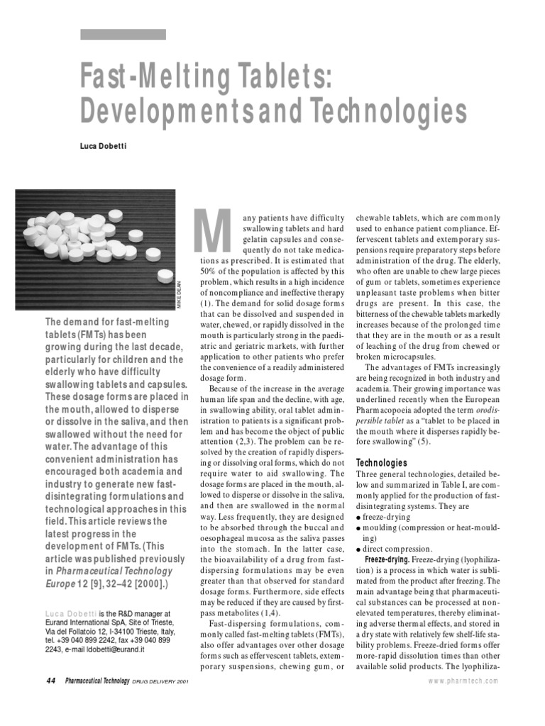 Fast Dissolving Tablets | PDF | Tablet (Pharmacy) | Solubility