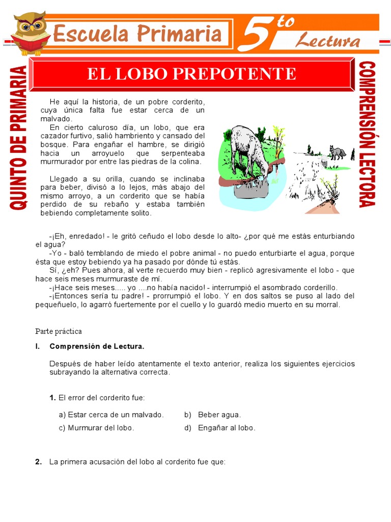 El Lobo Prepotente para Quinto Grado de Primaria | PDF