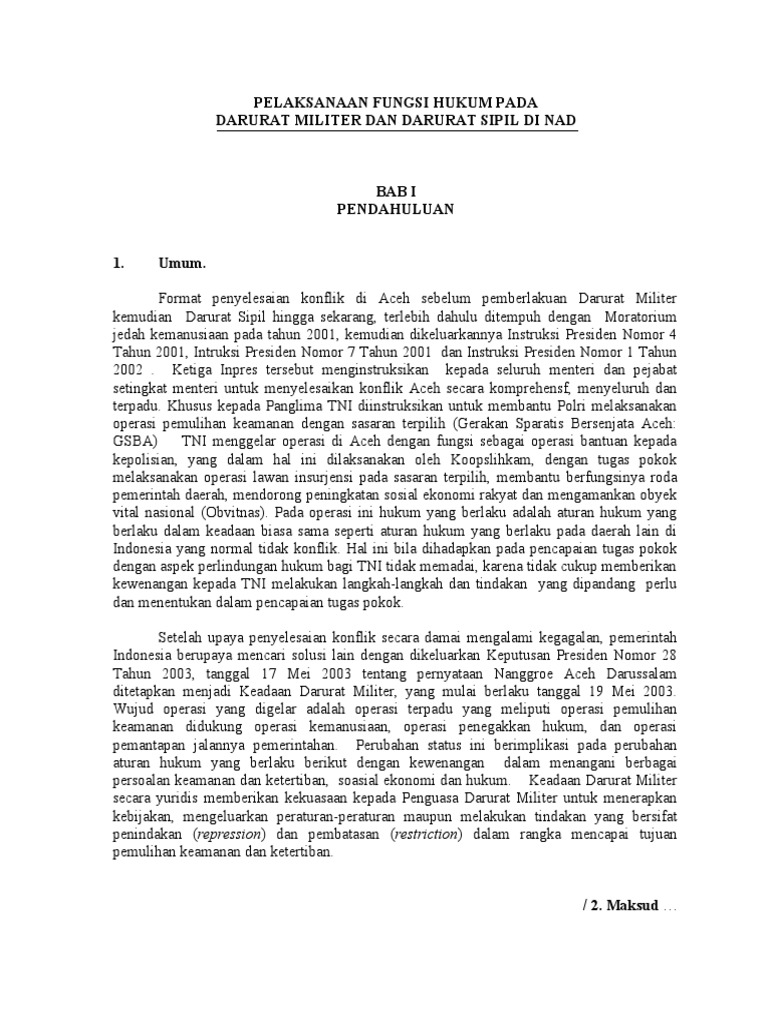 Fungsi Hukum dalam Darurat Militer NAD | PDF
