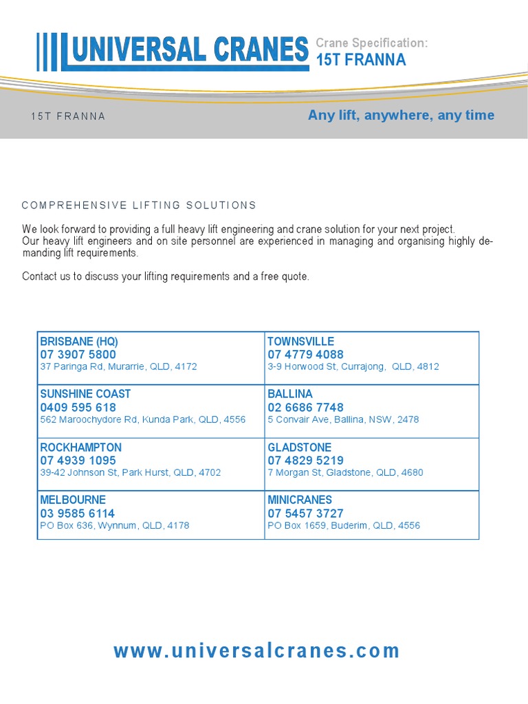 15T Franna: Any Lift, Anywhere, Any Time | PDF | Crane (Machine) | Truck