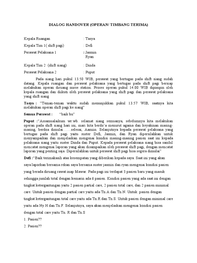 Proses Handover Perawat Shift Pagi ke Siang | PDF | Pengembangan Diri | Sains & Matematika