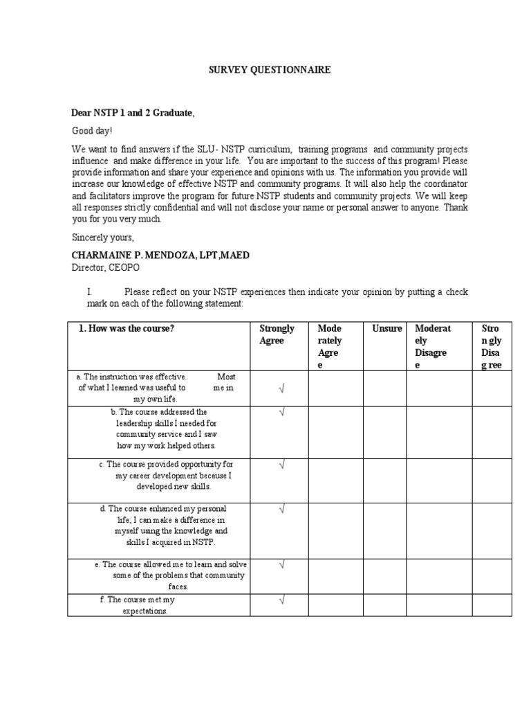 NSTP 2 Survey Questionnaire | PDF | Leadership | Leadership