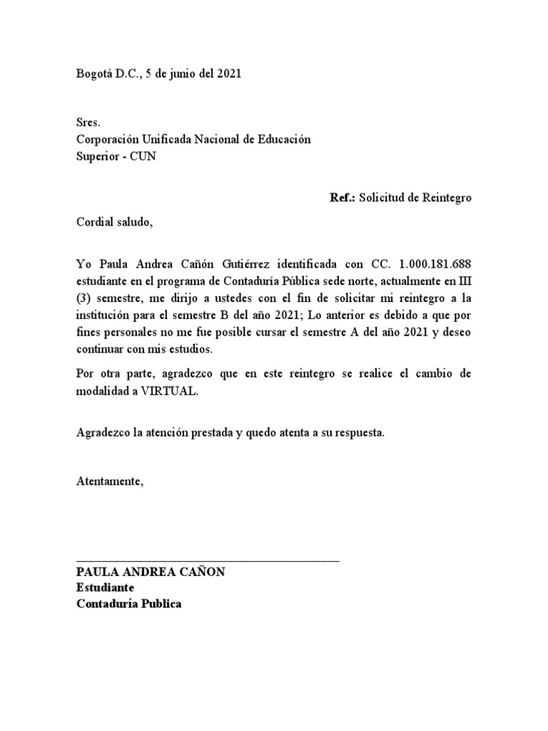 Carta de Reintegro | PDF