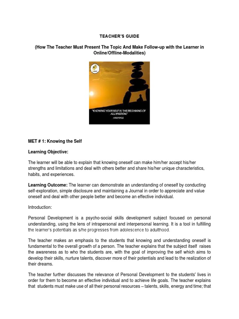 Teacher's Guide to Self-Discovery Activities | PDF | Learning | Self ...
