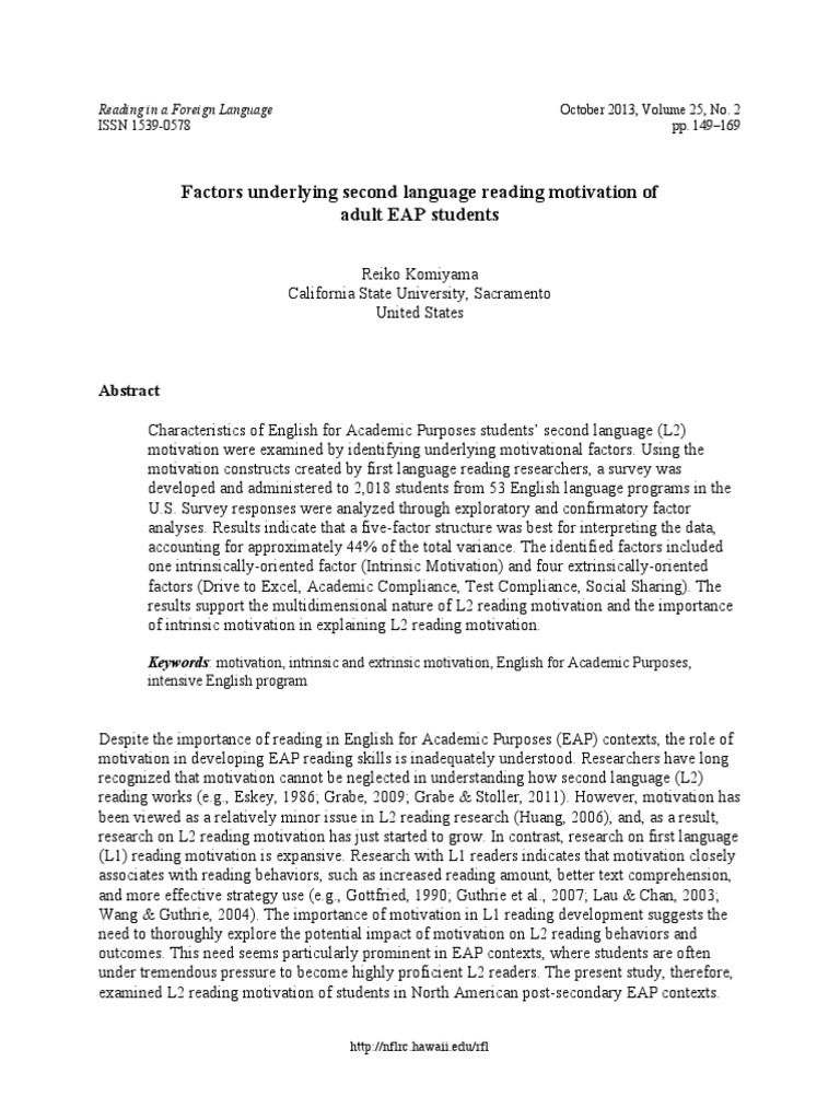 Factors Underlying Second Language Reading Motivation of Adult EAP ...