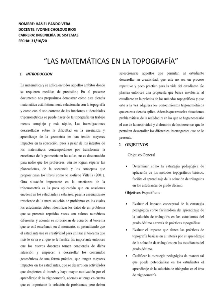 Matemáticas en La Topografía | PDF | Triángulo | Trigonometría