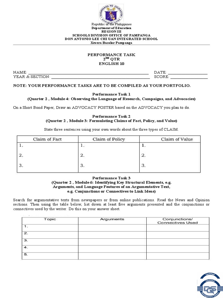 2nd QTR Performance Task | PDF | Cognition | Communication