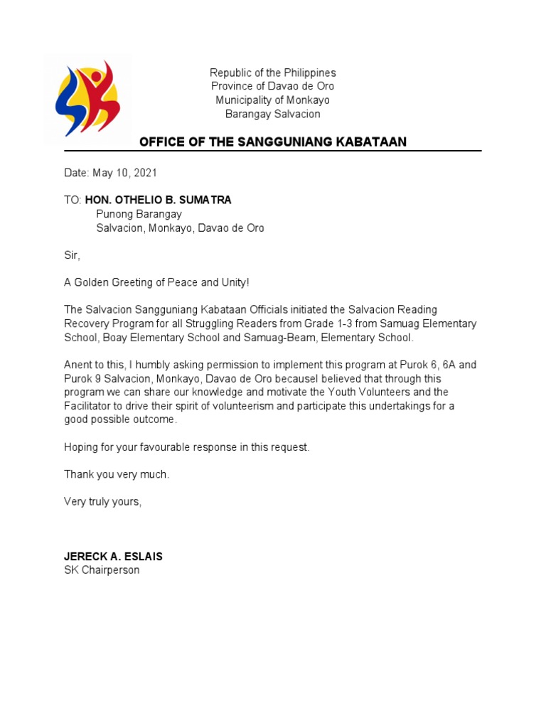 Request for Barangay Program Approval | PDF | Wellness