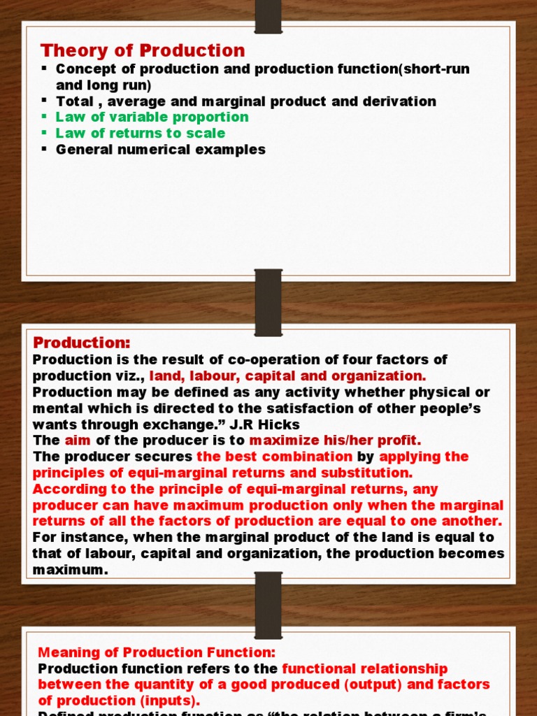 Theory Of Production Pdf Production Function Business Process