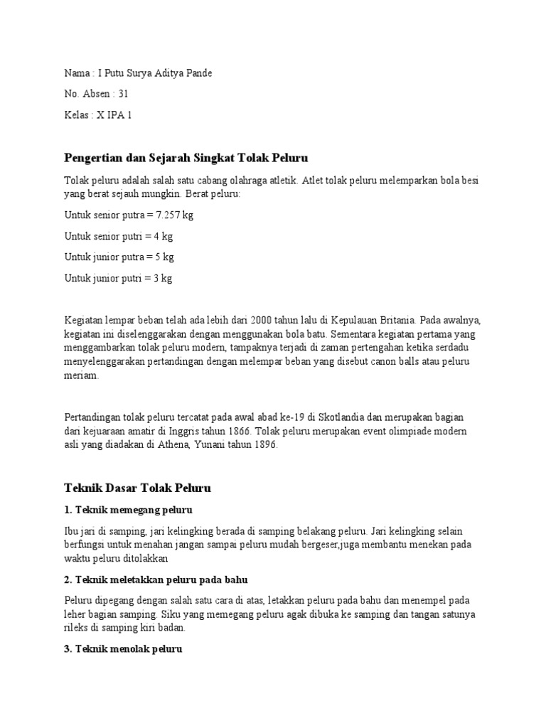 Pengertian Dan Sejarah Singkat Tolak Peluru | PDF