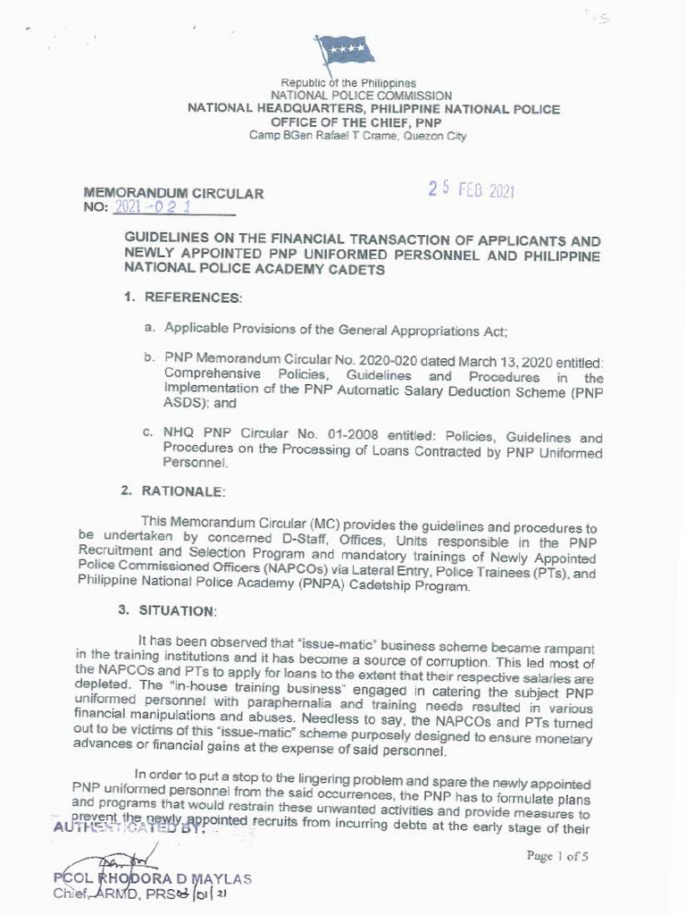 PNP Memorandum Circular No 2021 021 | PDF