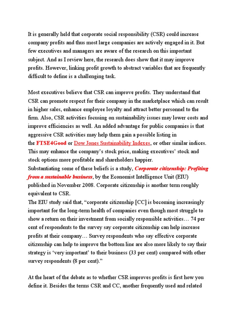 CSR's Impact on Corporate Profits | PDF | Corporate Social ...