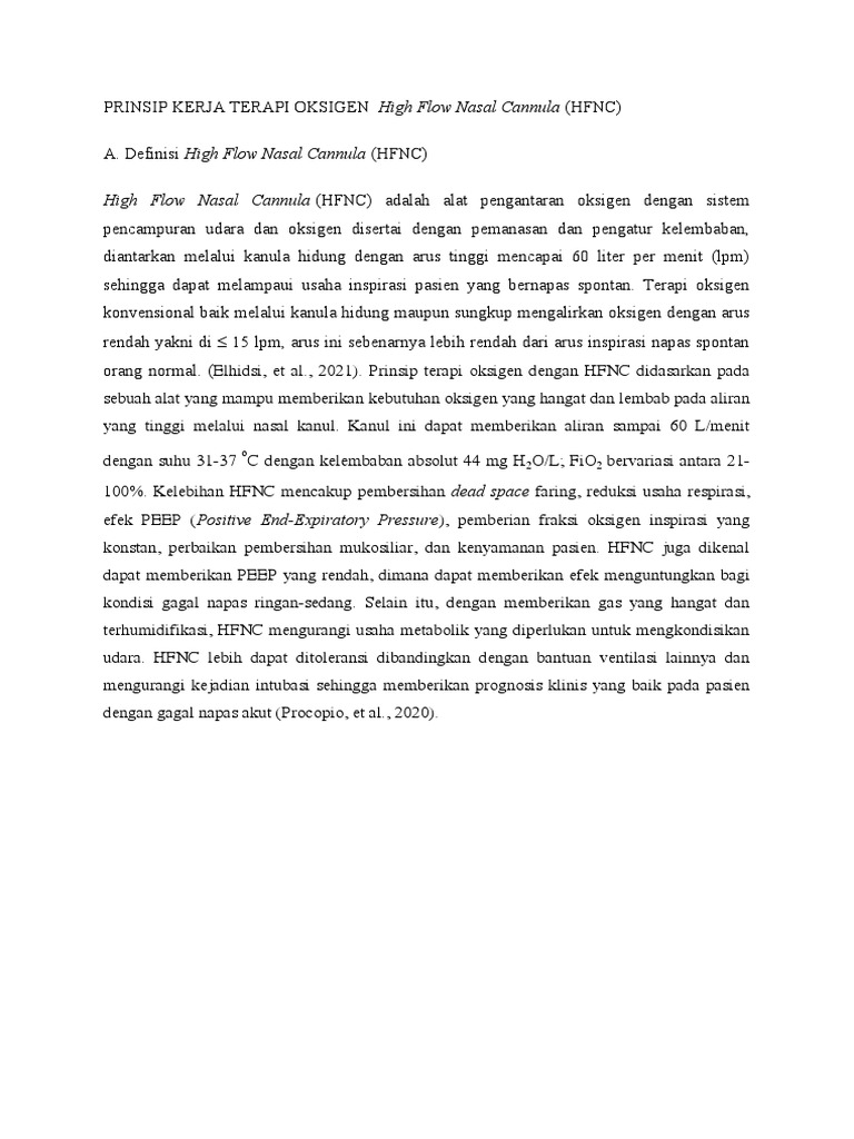 PRINSIP KERJA TERAPI OKSIGEN High Flow Nasal Cannula | PDF