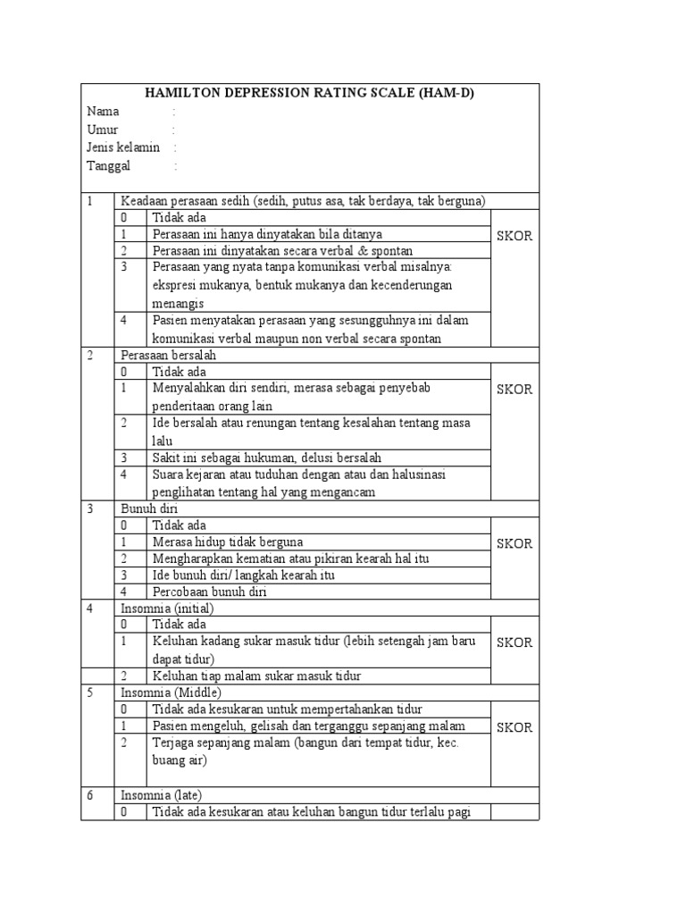 Skala Depresi Hamilton | PDF