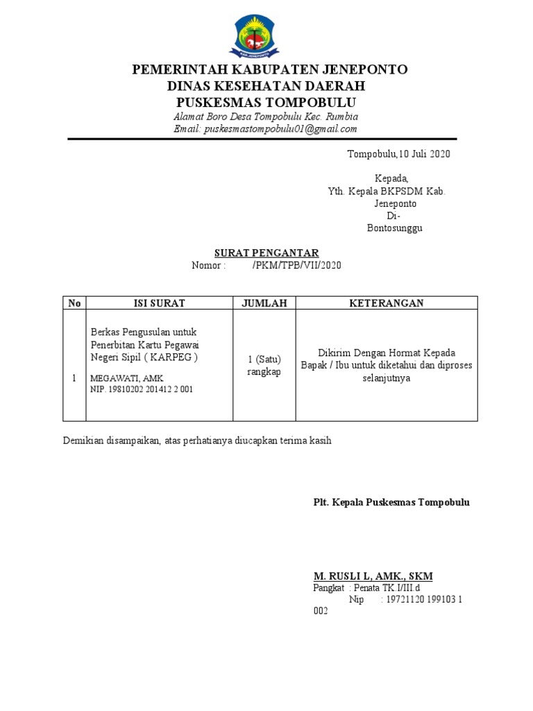 Puskesmas Tompobulu Kirim Berkas KARPEG dan Usul Perubahan Jabatan | PDF