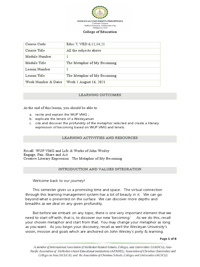Common Module 1 | PDF | Methodism | Holiness Movement